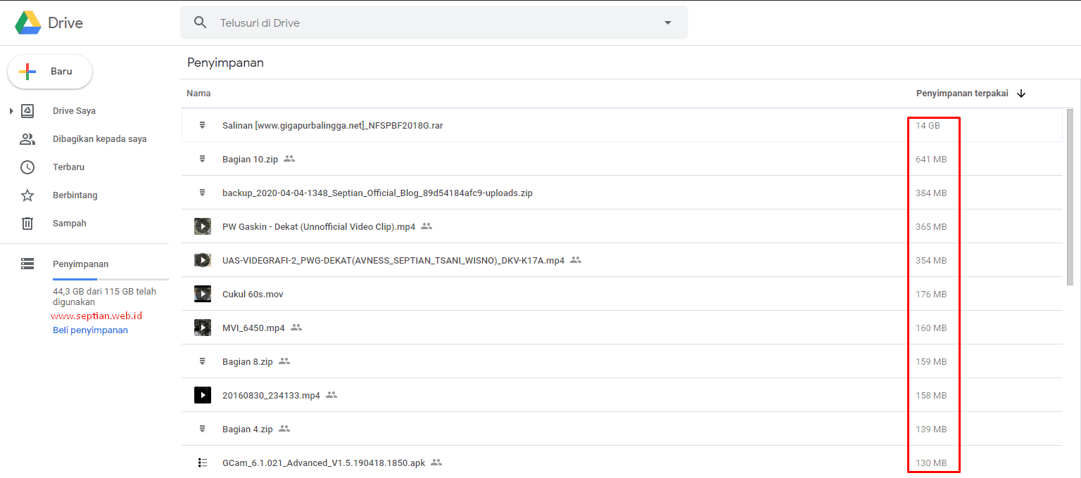 Mengetahui Ukuran File Folder di Google Drive